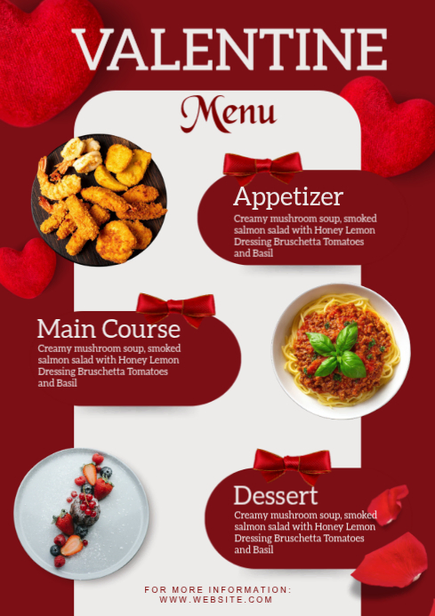 Red Valentine's Day Menu A4 Template | PosterMyWall
