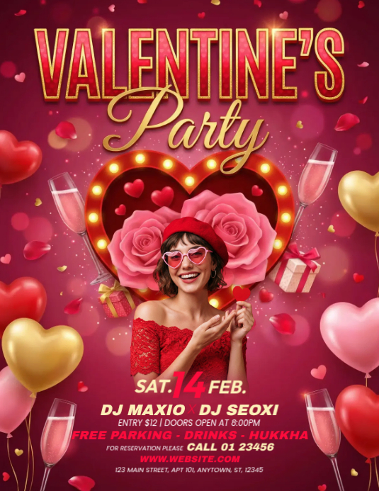 Red Valentine's Day Party Flyer Template | PosterMyWall