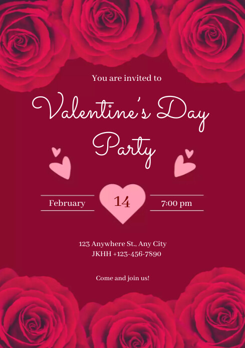 Red Valentine's Day Party Invitation Template | PosterMyWall