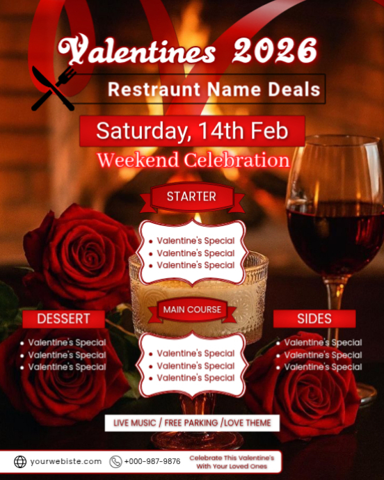 Red Valentine's Day Restaurant Promotion Instagram Portrait Template ...