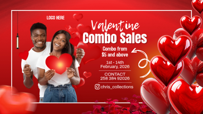 Red Valentine's Day Sale YouTube Thumbnail Template | PosterMyWall