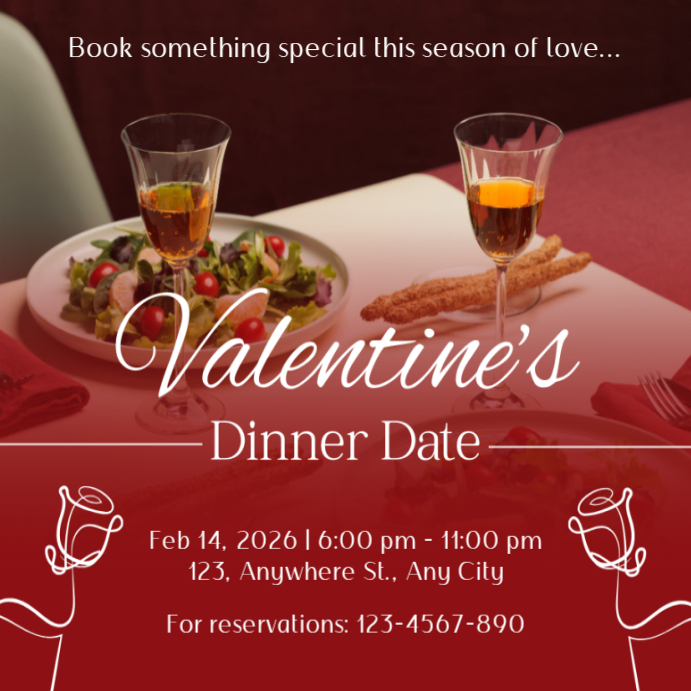 Red Valentine's Dinner Date Instagram Post Template | PosterMyWall