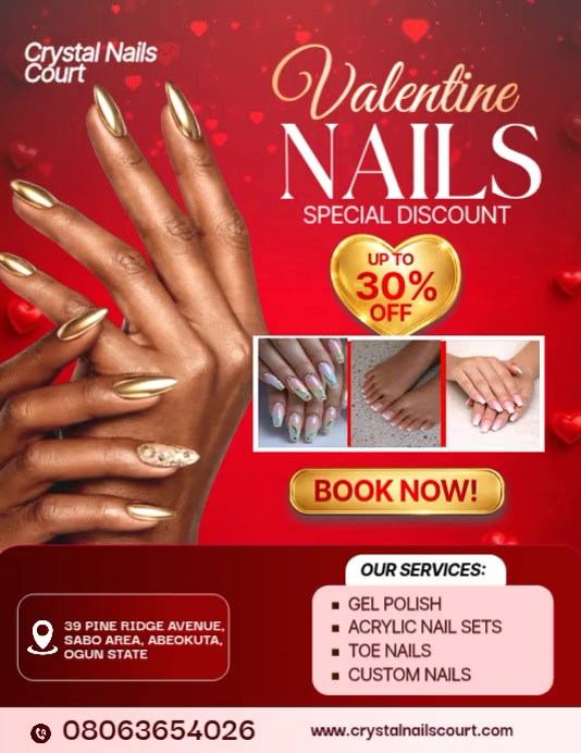 Red Valentine's Nail Salon Promotion Flyer Video Template | PosterMyWall
