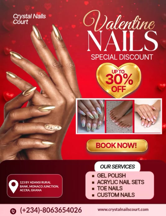 Red Valentine's Nail Salon Promotion Flyer Video Template | PosterMyWall