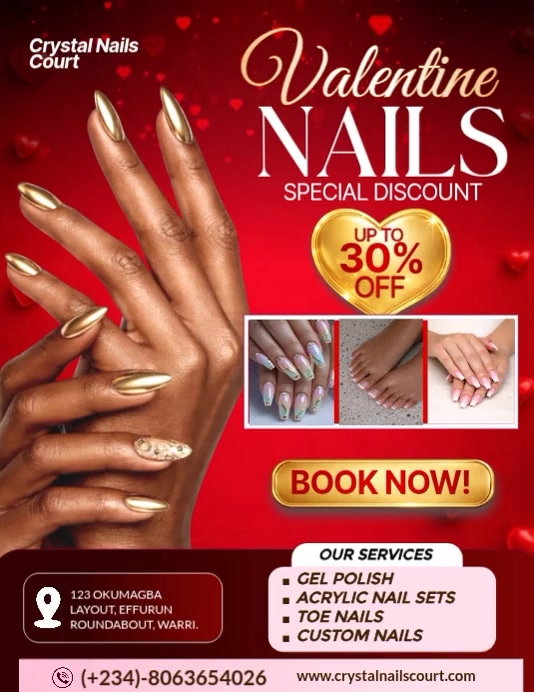 Red Valentine's Nail Salon Promotion Flyer Video Template | PosterMyWall
