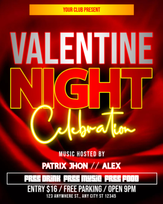 Red Valentine's Night Celebration Instagram Portrait Template ...