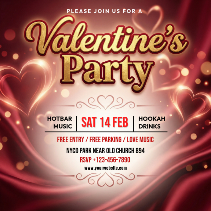 Red Valentine's Party Square Template | PosterMyWall