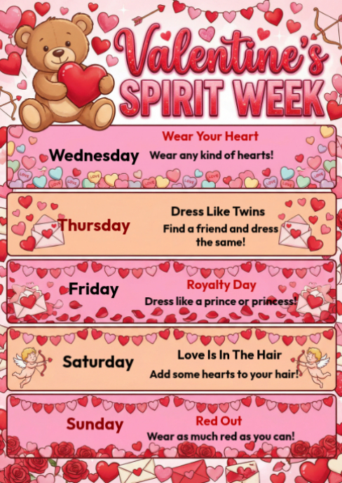 Plantilla de Red Valentine's Spirit Week A6 | PosterMyWall
