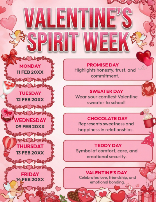Red Valentine's Spirit Week Flyer Template | PosterMyWall