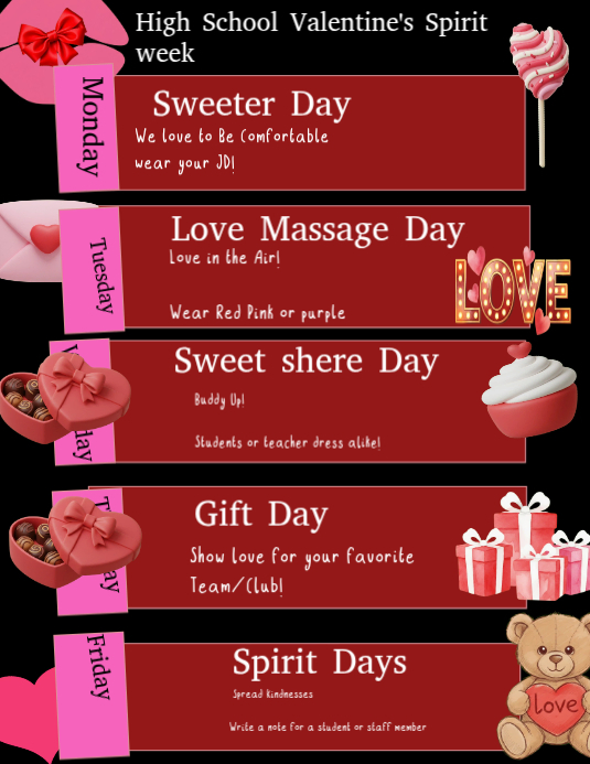 Red Valentine's Spirit Week Flyer Template | PosterMyWall
