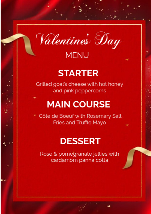 Copy of Red Valentine Menu Card Post A1 | PosterMyWall