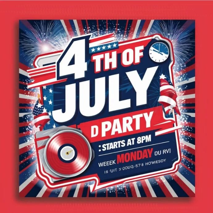 Red Vintage 4th Of July Dj Party Instagram P Template | PosterMyWall