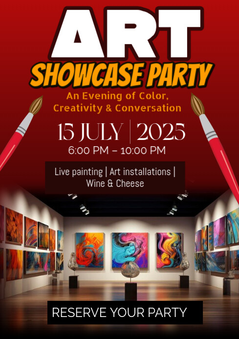Red Vintage Art Showcase Party A2 Template | PosterMyWall