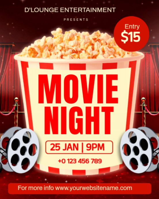 Red Vintage Cinematic Movie Night Event Flyer Template - $15 Entry ...