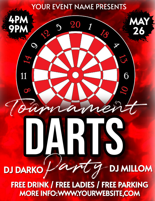 Red Vintage Darts Tournament Party Flyer (us Template | PosterMyWall