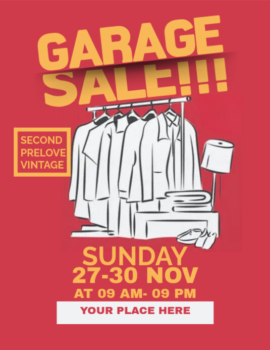 Red Vintage Garage Sale Pamflet (letter As) Template | PosterMyWall