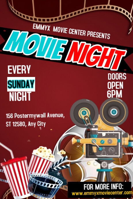 Red Vintage Movie Night Poster Template | PosterMyWall