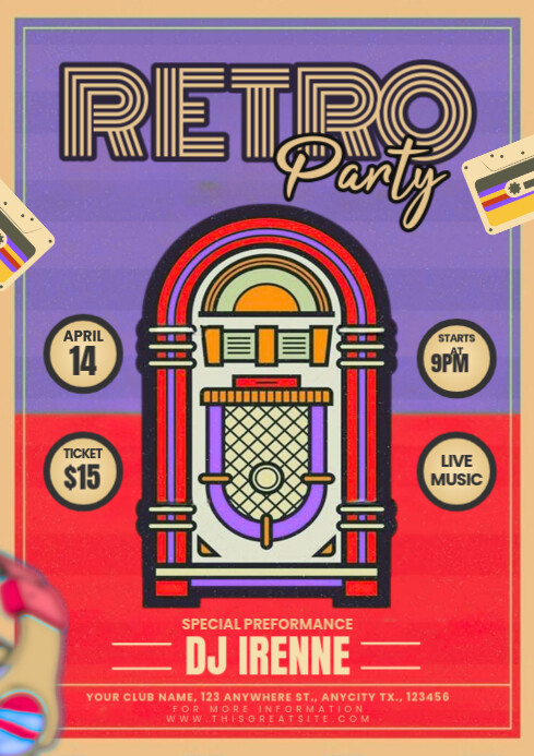 Red Vintage Retro Night Party A4 Template | PosterMyWall