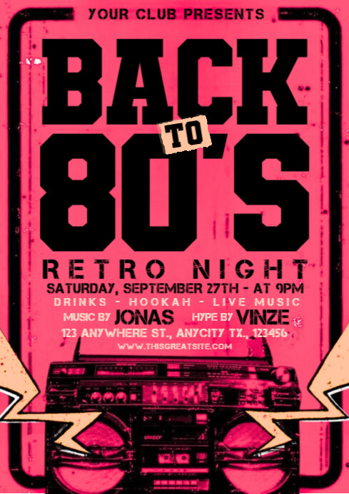 Red Vintage Retro Night Party A4 Template | PosterMyWall