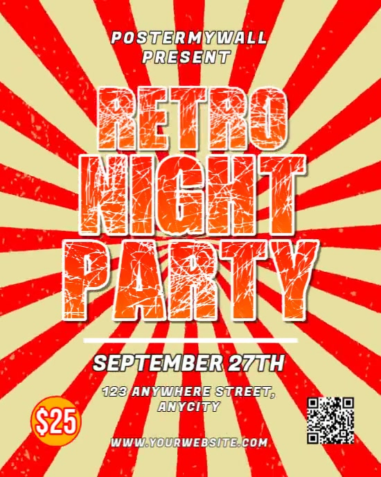 Red Vintage Retro Night Party Instagram Portrait Template | PosterMyWall