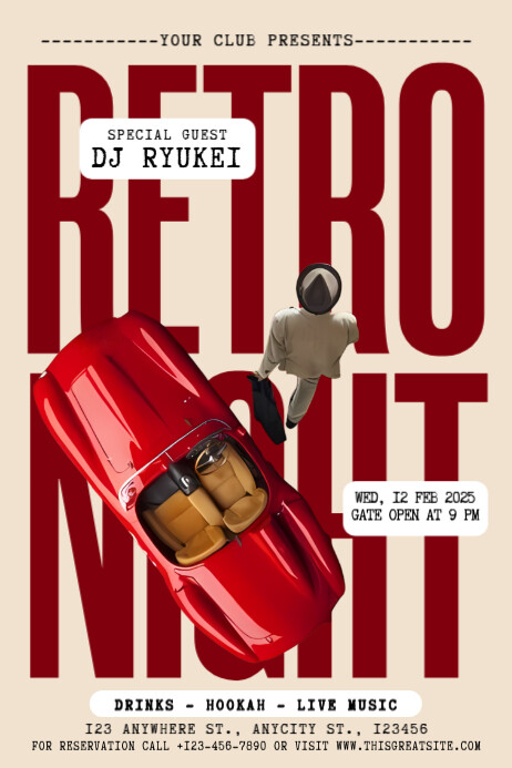 Copy of Red Vintage Retro Night Party Poster | PosterMyWall