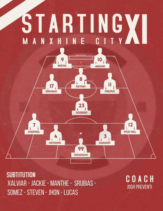 Copy of Red Vintage Starting Eleven Soccer Flyer (us | PosterMyWall