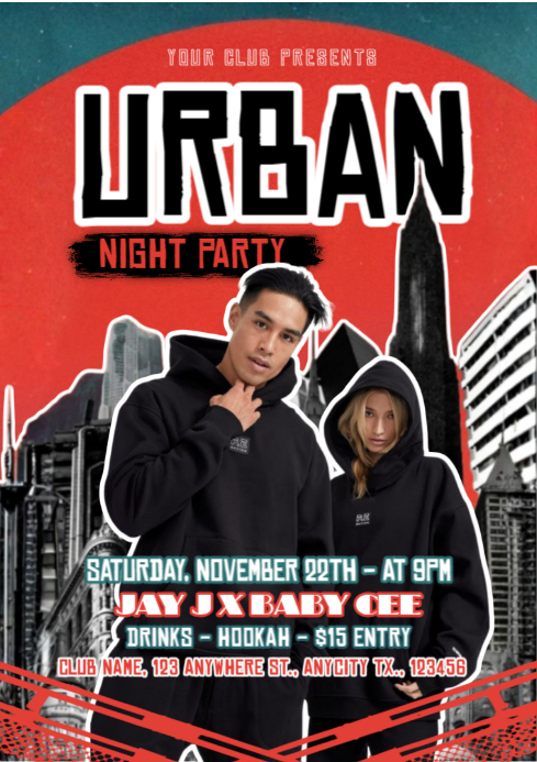 Red Vintage Urban Night Party A4 Template | PosterMyWall