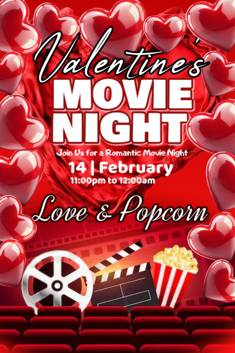 Red Vintage Valentine's Movie Night Poster Template | PosterMyWall