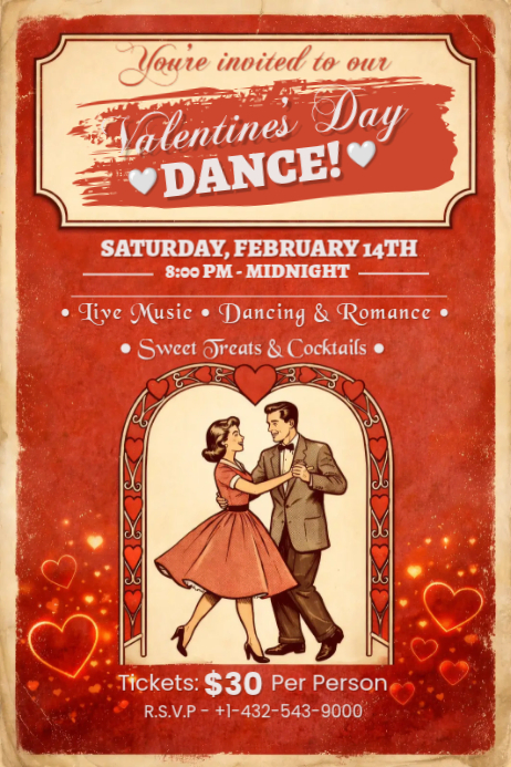 Red Vintage Valentine's Day Poster Template | PosterMyWall