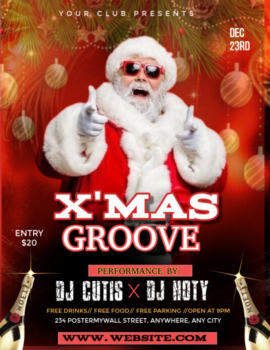 Red Vintage Xmas Groove Party Flyer Flyer (us Letter) Template ...