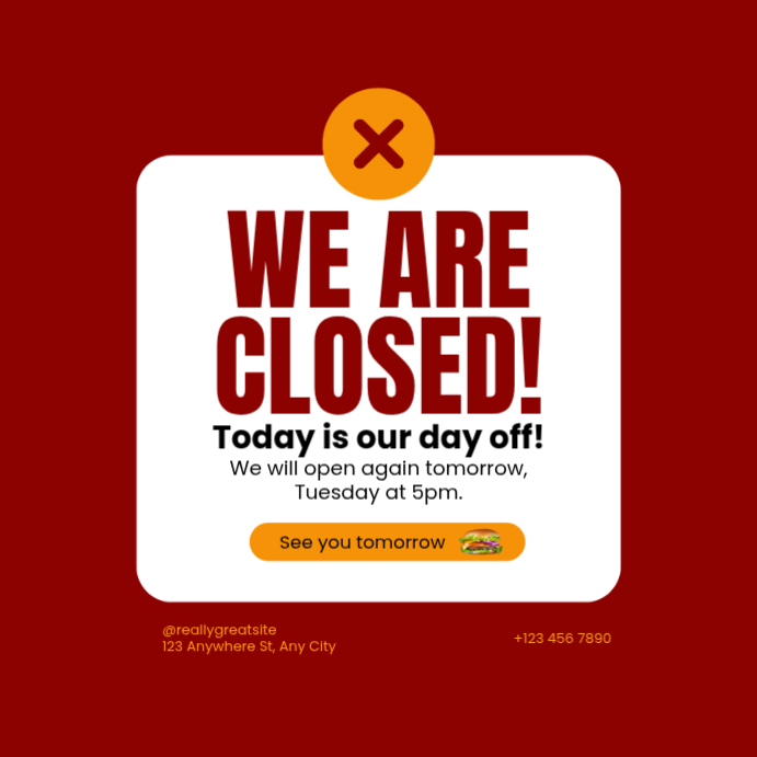 Red We Are Closed Instagram Post 2026 Template | PosterMyWall