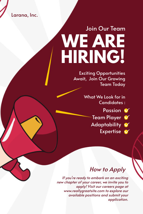 Red We Are Hiring Poster Template | PosterMyWall