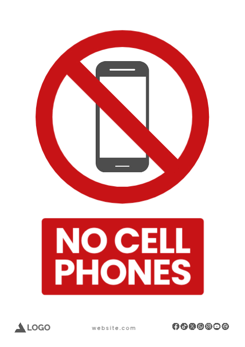 Red White and Black No Cell Phones Forbidden Sign A4 poster Template ...