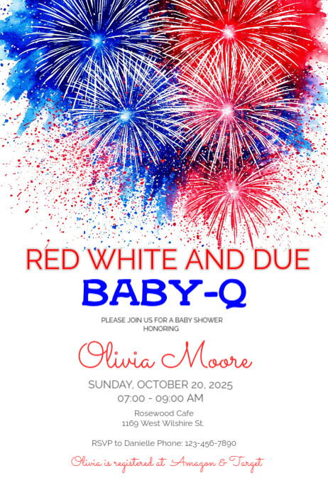 Red White And Due Baby Shower Invitation 4' × 6' Modelo | PosterMyWall