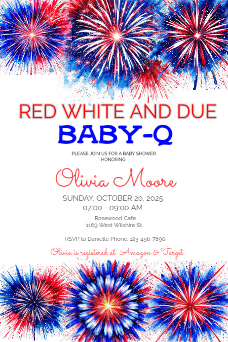 Copy of Red White And Due Baby Shower Invitation 4' × 6' | PosterMyWall