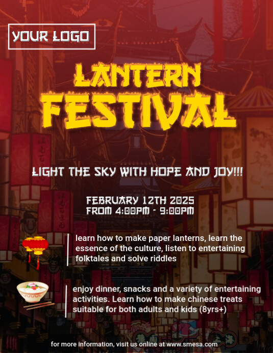 red white and gold maximalist, lantern festival flyer (us letter ...