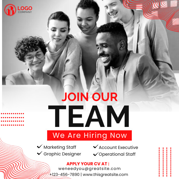 Red white Hiring Instagram post Template | PosterMyWall