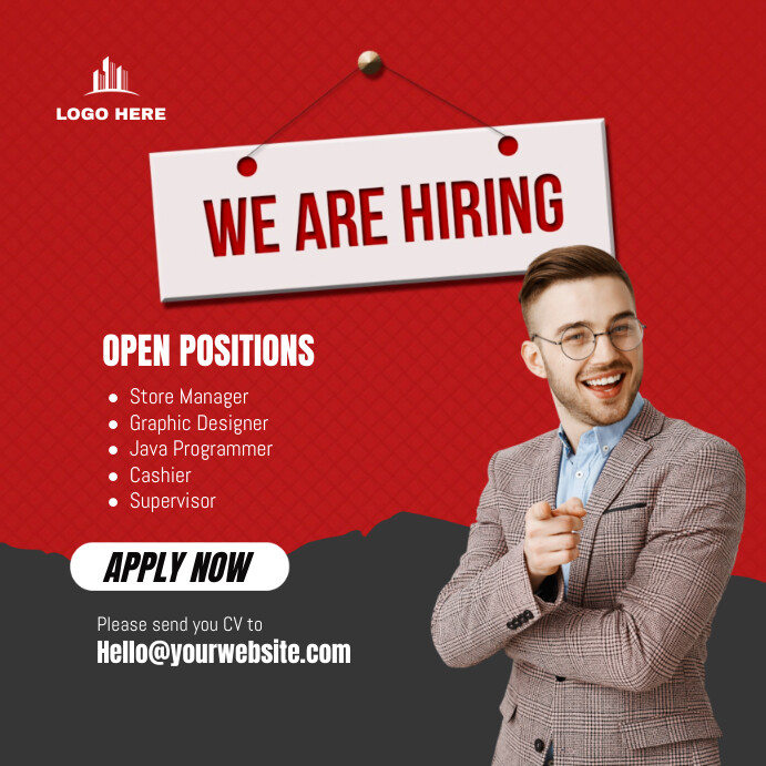 red white we are hiring instagram post Template | PosterMyWall