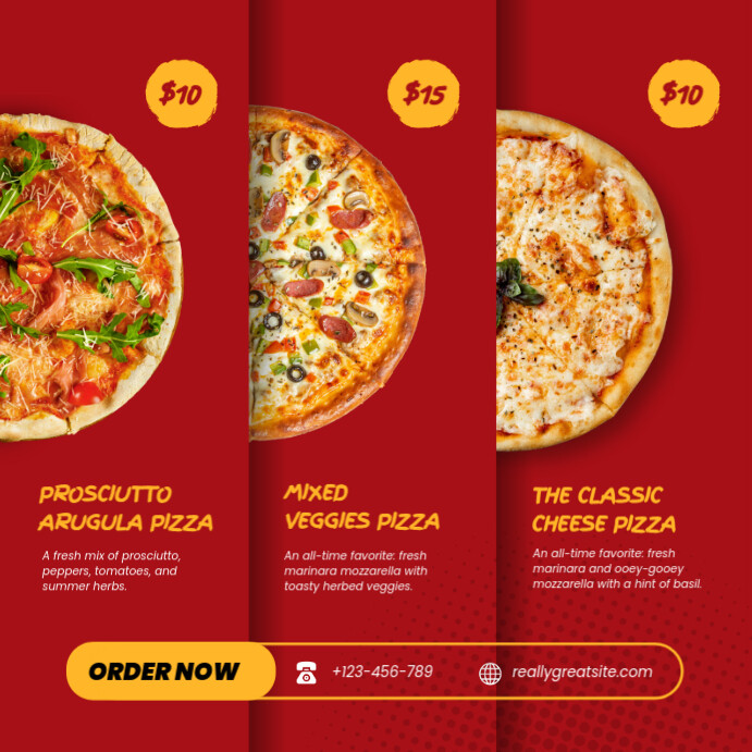 Red Yellow Bold Classic Pizza Shop Menu List Instagram Post Template ...