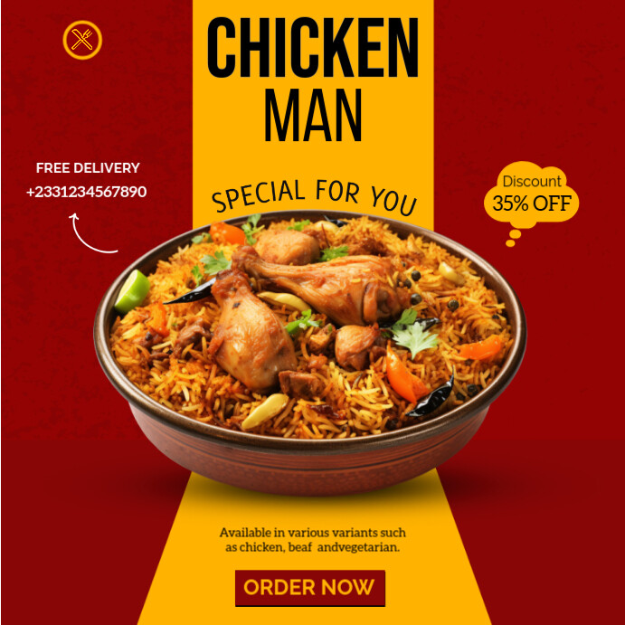 Red Yellow Chicken Man Food Template | PosterMyWall