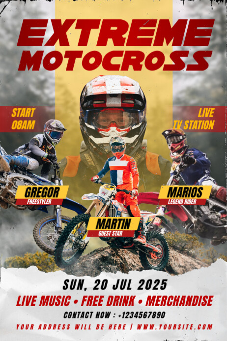 Red Yellow Maximalist Motocross Adventure Poster Design Template ...