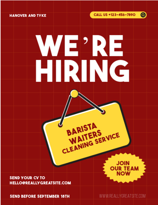Plantilla de Red Yellow Retro Simple Announcement We’re Hiring Flyer ...