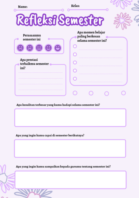 Refleksi Semester Siswa Lembar Kerja Template | PosterMyWall