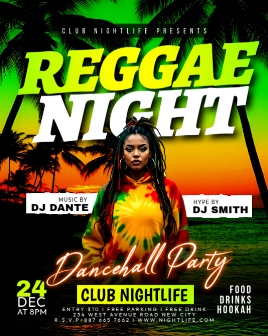 Plantilla de Reggae Festival Dancehall Music Night Club Party Concert ...