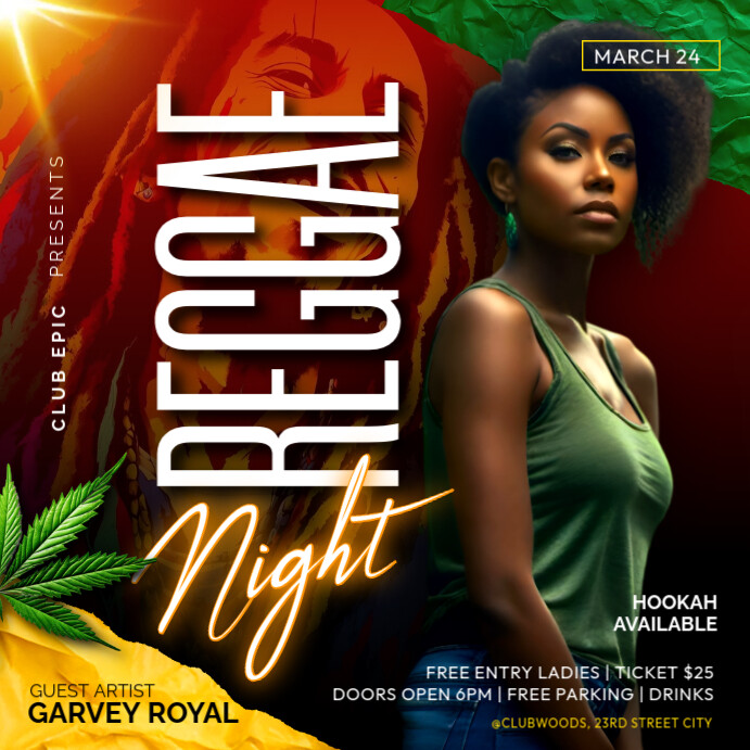 Copy of Reggae night party concert event flyer poster template design ...