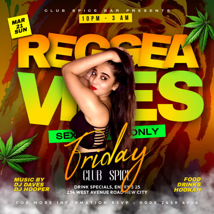 Copia de Reggae party theme female DJ club event friday night flyer ...