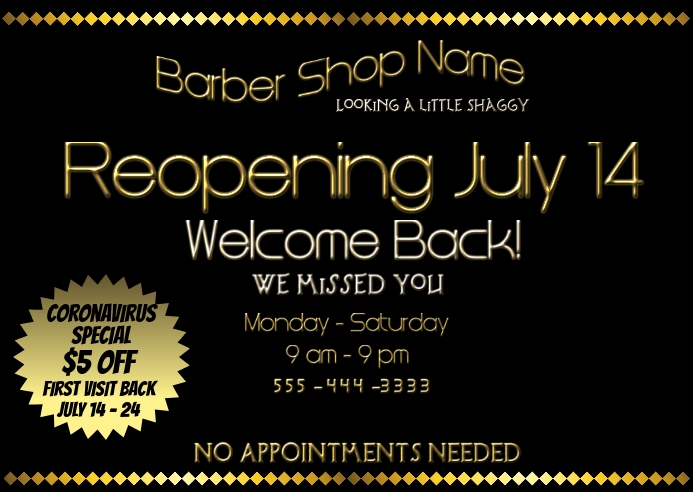 Reopening Barber Shop Postcard Template | PosterMyWall