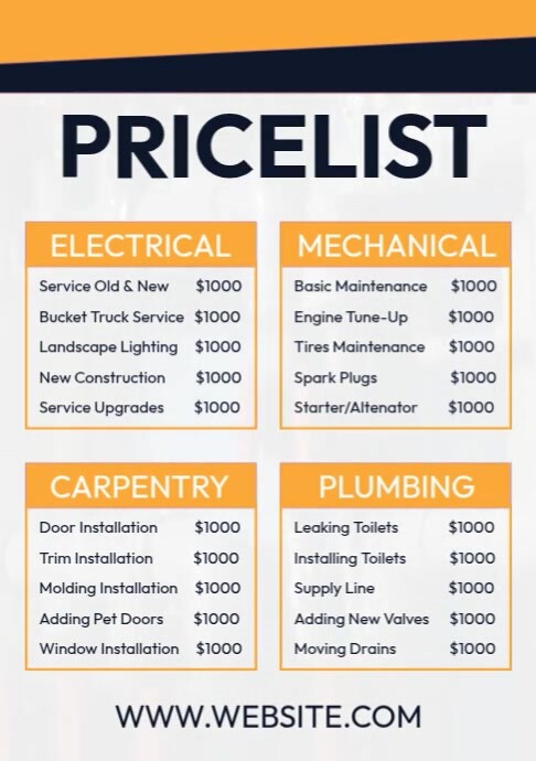 Repair Services Price List Template | PosterMyWall
