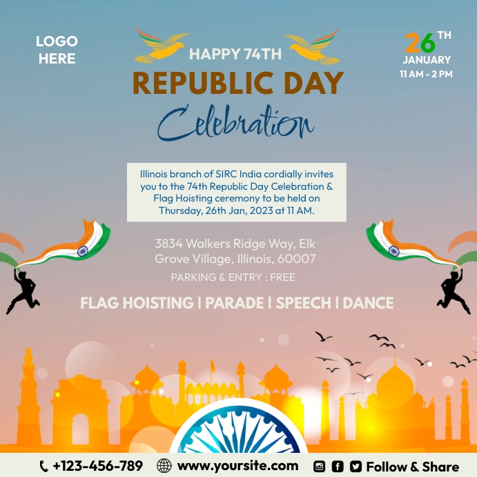 Republic Day Celebration Invite Post Template | PosterMyWall