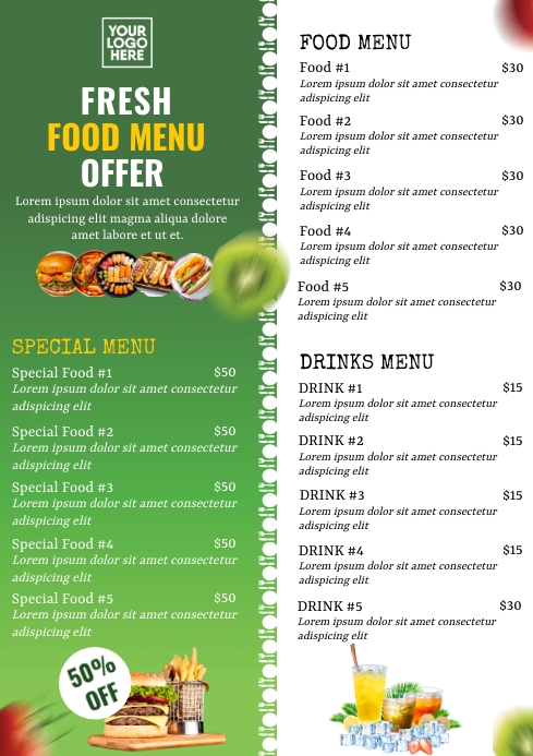 Restauran Food and Drinks Menu Template | PosterMyWall